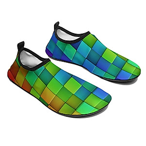 Mens Womens Quick Dry Barefoot Beach Pool Swim Diving Surf Aqua Sports Walking Yoga Water Shoes (Rainbow Colorful Blocks)