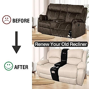 HewTLES PU Leather Sofa Console Cover, Waterproof Recliner Console Cover, Black