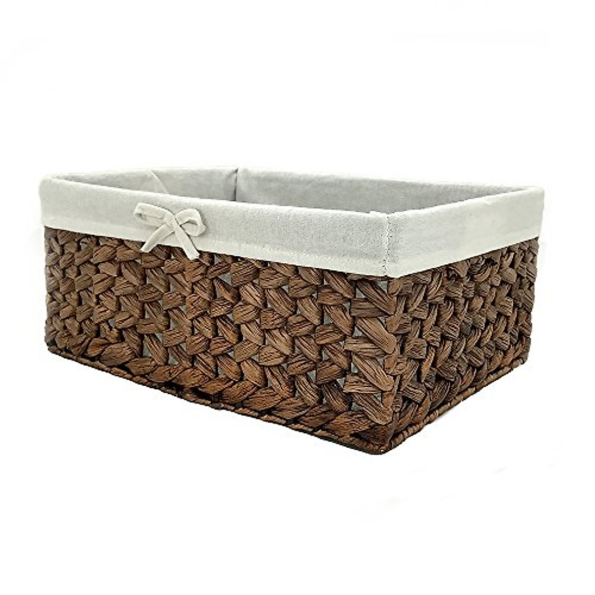 Rectangular Woven Seagrass Storage Bin with Handle,Kingwillow. (water hyacinth, Large)