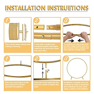 Round Golden Metal Balloon Arch Kit (6.7FT), Wedding Circle Backdrop Stand Frame for Birthday Party, Bridal Shower, Graduation, Photo Background Decoration.