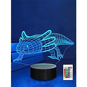 Lampeez Axolotl Gifts 3D Axolotl Lamp Night Light 3D Illusion lamp for Kids, 16 Colors Changing with Remote, Kids Bedroom Decor as Xmas Holiday Birthday Gifts for Boys Girls