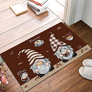 Coffee Gnome Indoor Doormat Bath Rugs Non Slip, Washable Cover Floor Rug Absorbent Carpets Floor Mat Home Decor for Kitchen Bathroom Bedroom Coffee Beans on Brown Background 16x24in