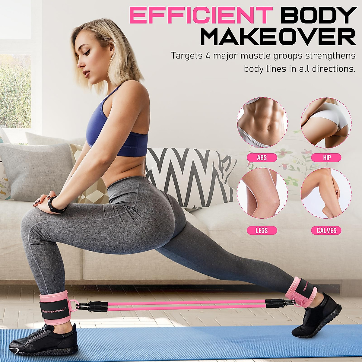 RENRANRING Ankle Resistance Bands with Cuffs, Glutes Workout Equipment, Ankle Bands for Working Out, Butt Exercise Equipment for Women Legs and Glutes