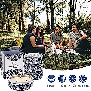 Citronella Candles Outdoor & Indoor, 4 x 12oz Scented Candles Large, Soy Wax 3 Wick Tin Gift Set for Garden Camping Patio