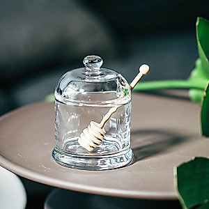 Rwaken Glass Honey Jar with Wooden Dipper and Glass Lid,Honey Pot Dispenser for Store Honey and Syru,10 Ounces