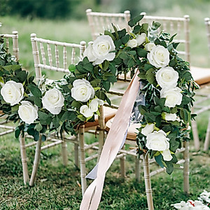 COCOBOO 26.2ft 4pcs White Rose Garland, Artificial Flower Vines, Fake Silk White Rose Garland, Hanging Floral Garland for Wedding Arch Ceremony Home Garden Outdoor Wall Decorations