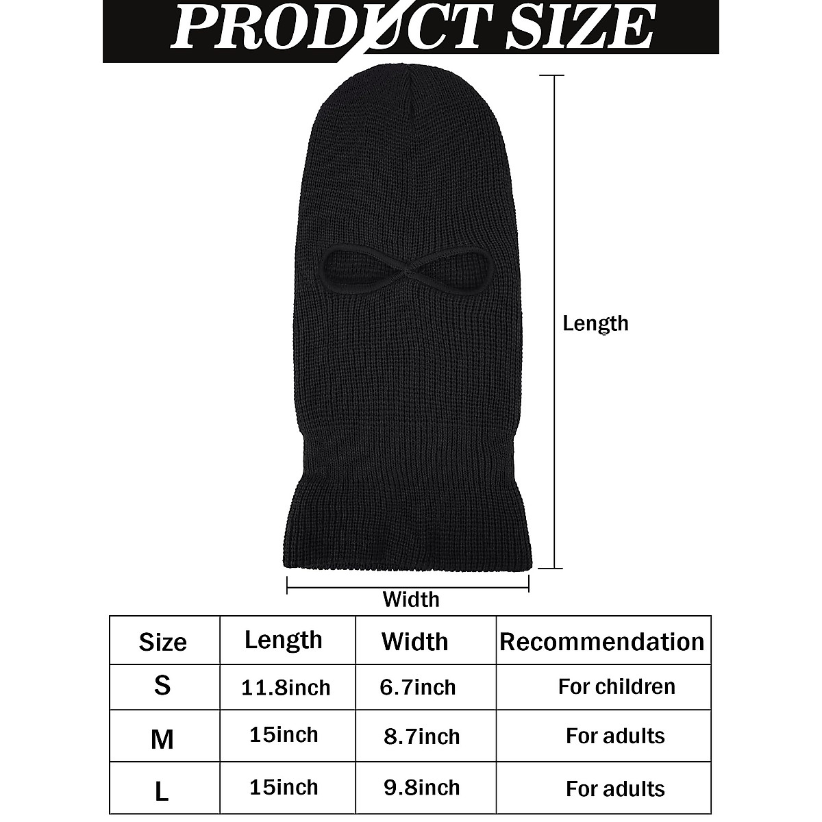 SATINIOR 2-Hole Knitted Full Face Cover Ski Neck Gaiter, Winter Balaclava Warm Knit Beanie for Outdoor Sports (Black, Medium)