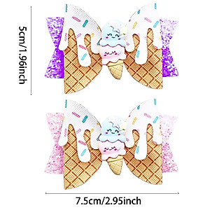 4 PCS Ice Cream Hair Clips, Summer Glitter Bow Hair Clips Sparkly Alligator Hair Clips Barrettes Hair Accessories for Girls Women