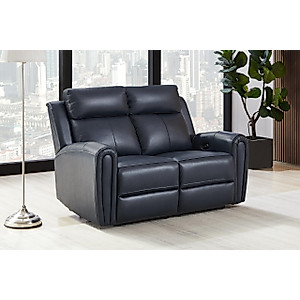 THSUPER Power Genuine Leather Reclining Loveseat, Modern Real Leather Double Recliner Loveseat, Top Grain Leather Recliner with USB Port and Ergonomic High Backrest, Blue