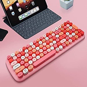 MOFII Bluetooth Wireless Keyboard for iPad, Laptop, PC, Mac, Smartphone, Connect 3 Bluetooth Devices, Cute Colorful Round Keys Retro Aesthetic Keyboard - Pink