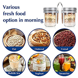Overnight Oats Jars with Spoon and Lid 16 oz [2 Pack], Airtight Oatmeal Container with Measurement Marks, Mason Jars with Lid for Cereal On The Go Container (2pcs grey)