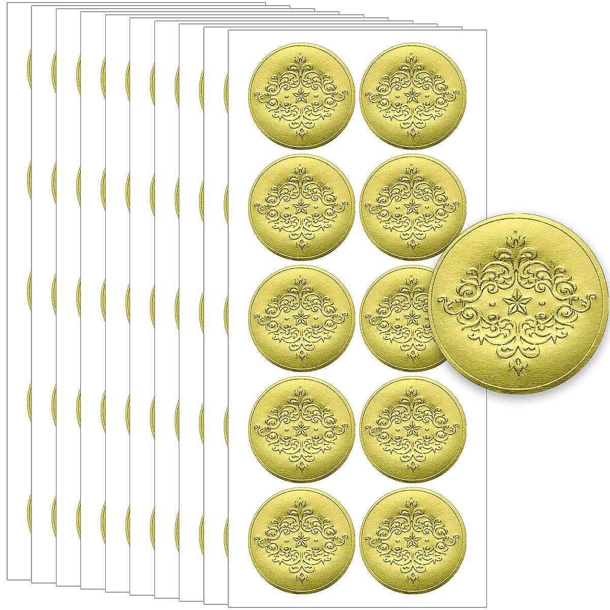 100 Pieces Embossed Gold Foil Certificate Seals Envelope Gold Foil Seals Embossed Stickers for Wedding Invitations Certificates Envelopes Students, Flower Pattern