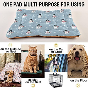 Coikll Christmas Happy Snowman Pet Bed Pad Soft Dog Bed Mat with Anti-Slip Bottom, Machine Washable Crate Pad Mattress for Dog Sleeping- 36 * 24inches