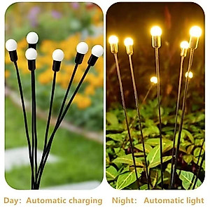 MIXATREY Solar Garden Lights Yard Decorations Outdoor Firefly Lights Waterproof New Upgraded Swaying Light 6&10 Bulbs Yard Patio Pathway High Flexibility Iron Wire Warm White(4 Pack)