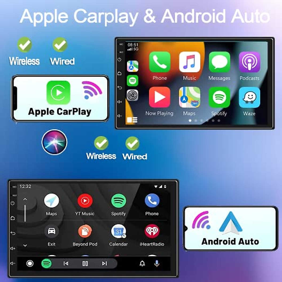 [2G+32G] Android 11 Double Din Car Stereo with Apple Carplay Android Auto, 7 Inch Touch Screen Car Radio with HiFi/BT/IPS Display/GPS Support Fastboot Backup Camera Mirror Link WiFi Connect BAJKQKAI