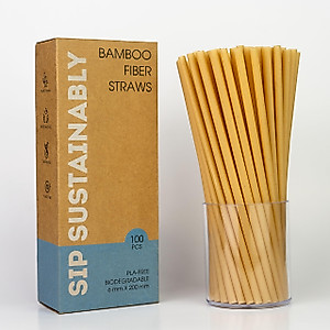 Tangan Bamboo Fiber Straws 100 PCS 7.8” | Biodegradable Eco-Friendly Compostable Disposable Drinking Straws | For Hot & Cold Drinks | BPA-free