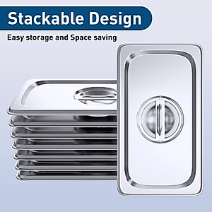 6 Pack 1/3 Size Steam Table Pan Covers, Solid Steam Table Pan Lids, Stainless Steel Hotel Pan Lid with Handle, Catering Food Pan Cover, Silver Buffet Pan Lids, Hotel Pan Cover for Catering