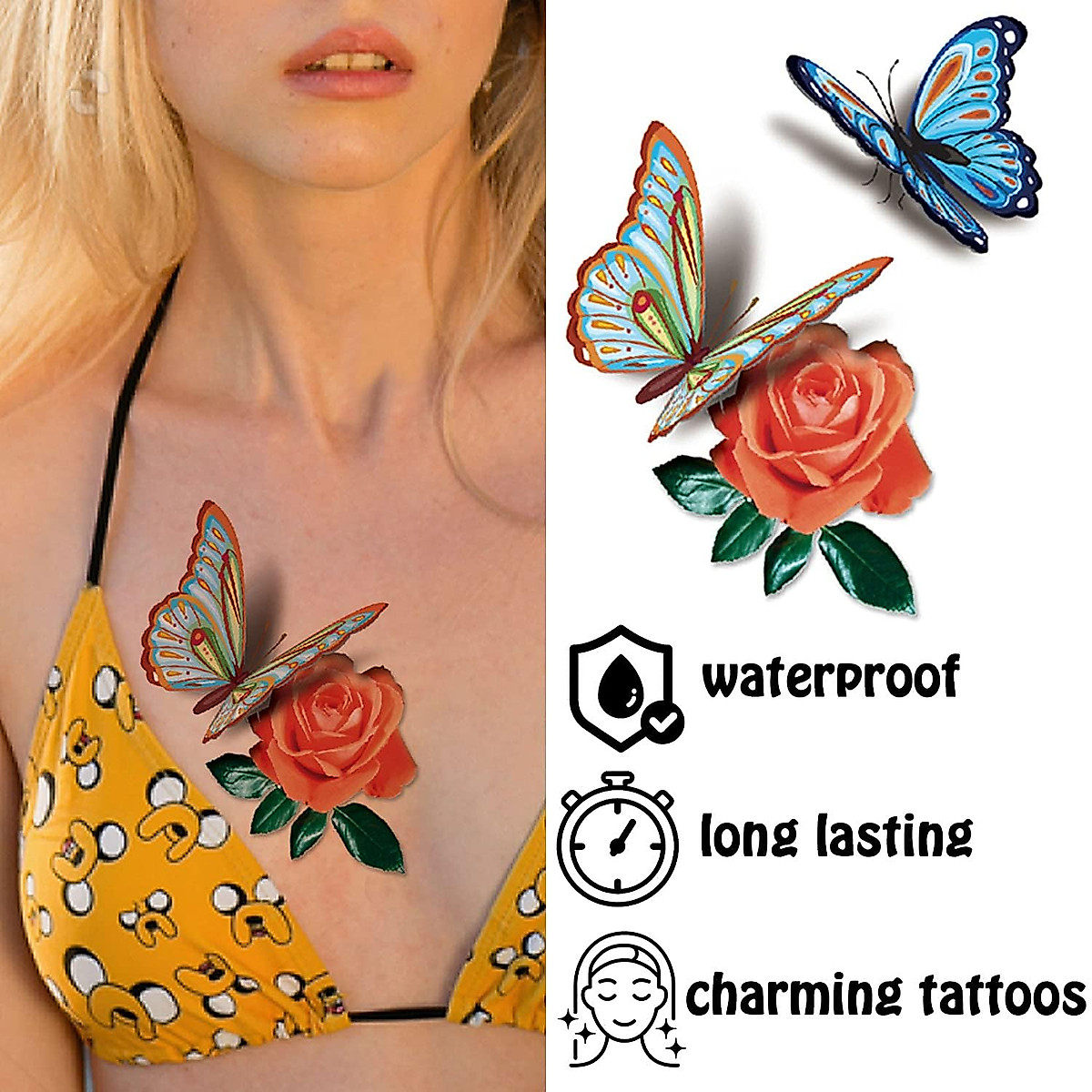 Cerlaza 78 Styles Temporary Tattoos for Women Adults, 3D Butterfly Tattoo Stickers Realistic Tatuajes Temporales Woman, Waterproof Long Lasting Flower Fake Tattoos Sexy Semi Permanent Tatoo