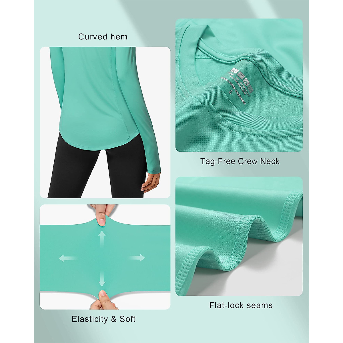 (Size:L) 2 Pack Womens Long Sleeve UV Sun Shirts UPF 50+ Workout Swim Rash Guard Tops