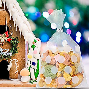 200 Pack White Candy Bags with twist ties, 8.1 x 5 x 1.8 inch Clear Plastic Treat Bags for Cookie Candy Wrapping Wedding Party Favor (8.1X5, White)