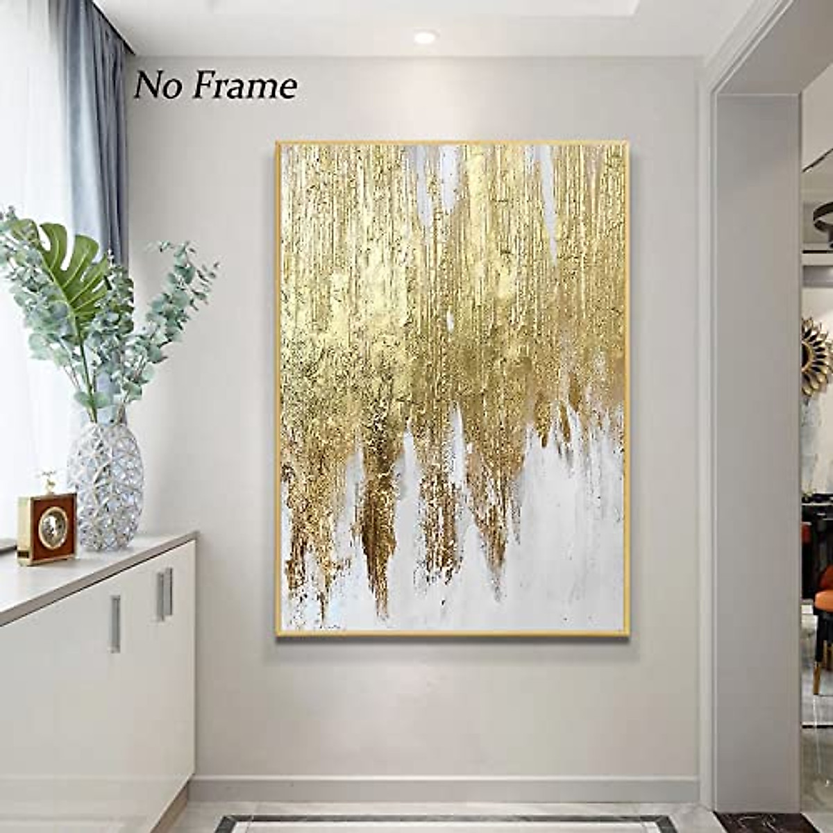 Gold Abstract Canvas Wall Art Gold Foil Modern Textured Artwork Gold Textured Print Abstract Textured Painting Glitter Abstract Wall Art Gold and White Modern Painting Living Room 16x24inch No Frame
