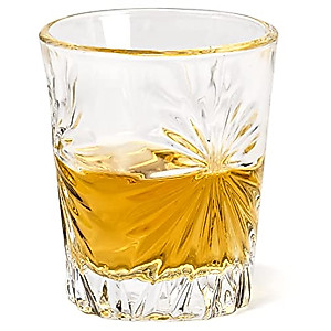 Red Co. Set of 6-2oz Clear Shot Glasses Set with Carved Pattern, Home Bar Glassware for Brandy, Liquor, Jello Shots - Rising Star Pattern