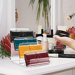 Cabilock Display Risers Acrylic Wallet Holder Stand Handbag Purse Display Shelf Jewelry Cosmetic Racks Organizer (4 Tier)