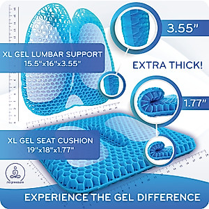 no pressure co™ Premium 100% Gel Cushion Set - Extra Large Wide Gel Seat & Gel Lumbar Support Pillow - Pressure Relief Long Sitting Pain Sciatica - No Sweat Gel for Office Chair Car Seat