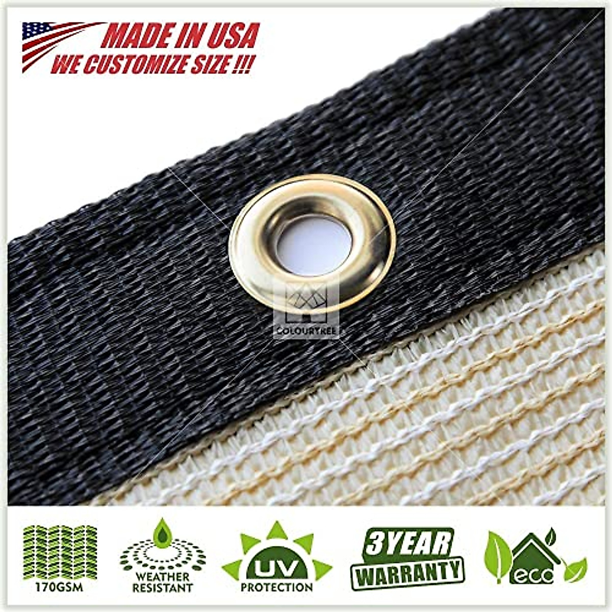 ColourTree 3' x 10' Balcony Railing Shade Fabric Deck Fence Privacy Screen Tarp Plant Greenhouse Netting Mesh Cloth Beige - Commercial Grade 170 GSM Heavy Duty 3 Years Warranty Custom