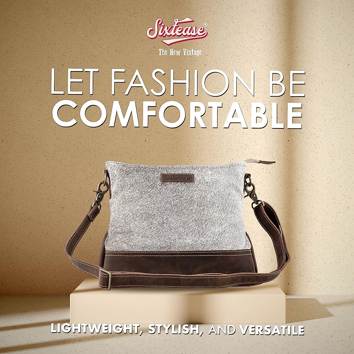 SIXTEASE Womens Shoulder Bag Vintage Style Shoulder Bags for Women - Made with Genuine Leather, Upcycled Canvas, or Hair On - Handmade, Adjustable Strap, Brass and Zinc Hardware - Raffle