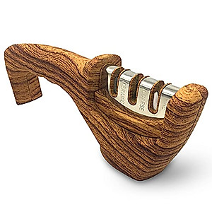 Speedy Barcodes Voguish Kitchen 3-stage wooden grained manual knife sharpener,Kitchen Knife Accessories to Repair,Grind,Polish Blade,Professional Knife Sharpening Tool for Kitchen Knives