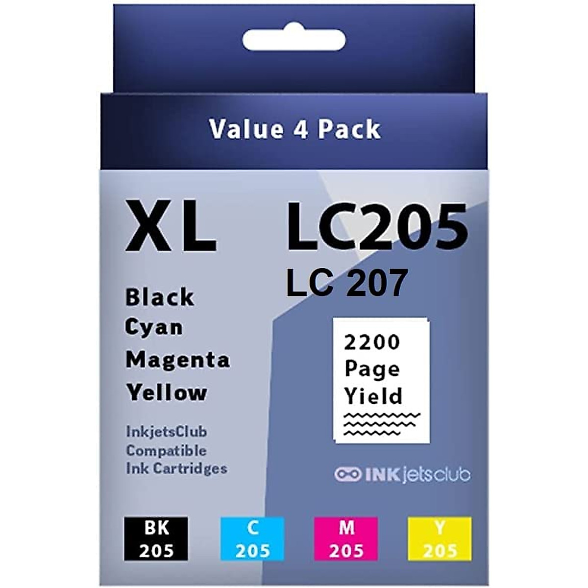 INKjetsclub Brother LC205 / LC 207 High Yield Ink Cartridge Ink Cartridge Replacement 4 Pack Value Pack. Includes 1 Black, 1 Cyan, 1 Magenta and 1 Yellow Compatible Ink Cartridges