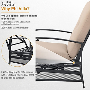 PHI VILLA Outdoor Recliner Chair for Patio, Oversized Patio Metal Chaise Lounge Chair Zero Gravity with Removable Beige Cushion for Garden, Poolside, Lawn