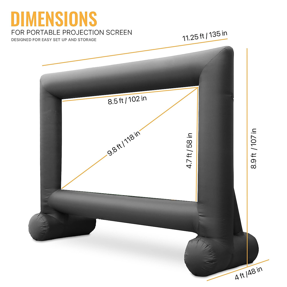 Redia 14 Feet Inflatable Outdoor and Indoor Theater Projector Screen with Built-in Blower - Includes Tie-Downs and Storage Bag - Supports Front and Rear Projection