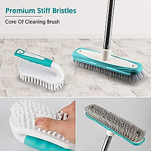 MEXERRIS Scrub Brush with Floor Scrubber Deck Brush Long Handle Combo Cleaning Kits, Stiff Bristles Durable Scrubbing Grout Brushes for Carpet Bathroom, Shower, Sink, Bathtub, Tile, Kitchen Surface