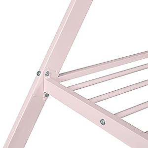 TARTOP Full Size House Bed Metal Tent Bed Frame, Floor Play House Bed Frame with Slat, Platform Bed for Kids Girls Boys, Teens No Box Spring Needed,Pink