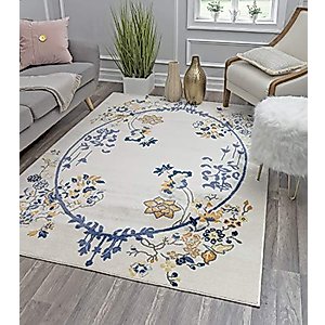 Rugs America Ivory Blue Floral Transitional Rug Gold Magnolia VA20D 2'0"X4'0" Area Rug