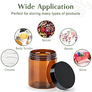 Qeirudu 8 oz Amber Plastic Jars with Lids and Labels, 12 Pack Empty Brown Body Butter Containers for Body Scrub, Cosmetic Beauty Products, Creams and Lotion