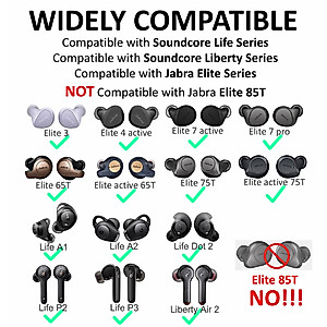 A-Focus [12 Pairs] Compatible with Anker Soundcore Life & Liberty Series Ear Tips, L/M/S Inner Hole 4mm Replacement Silicone Earbuds Gel Compatible with Jabra Elite 3/7 / 65T / 75T, 512 Gray