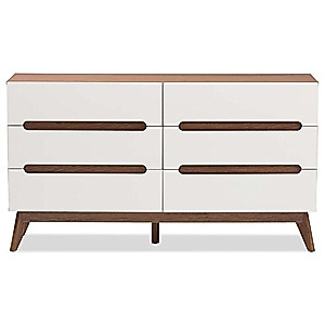 Baxton Studio Calypso 6 Drawer Double Dresser in White and Walnut