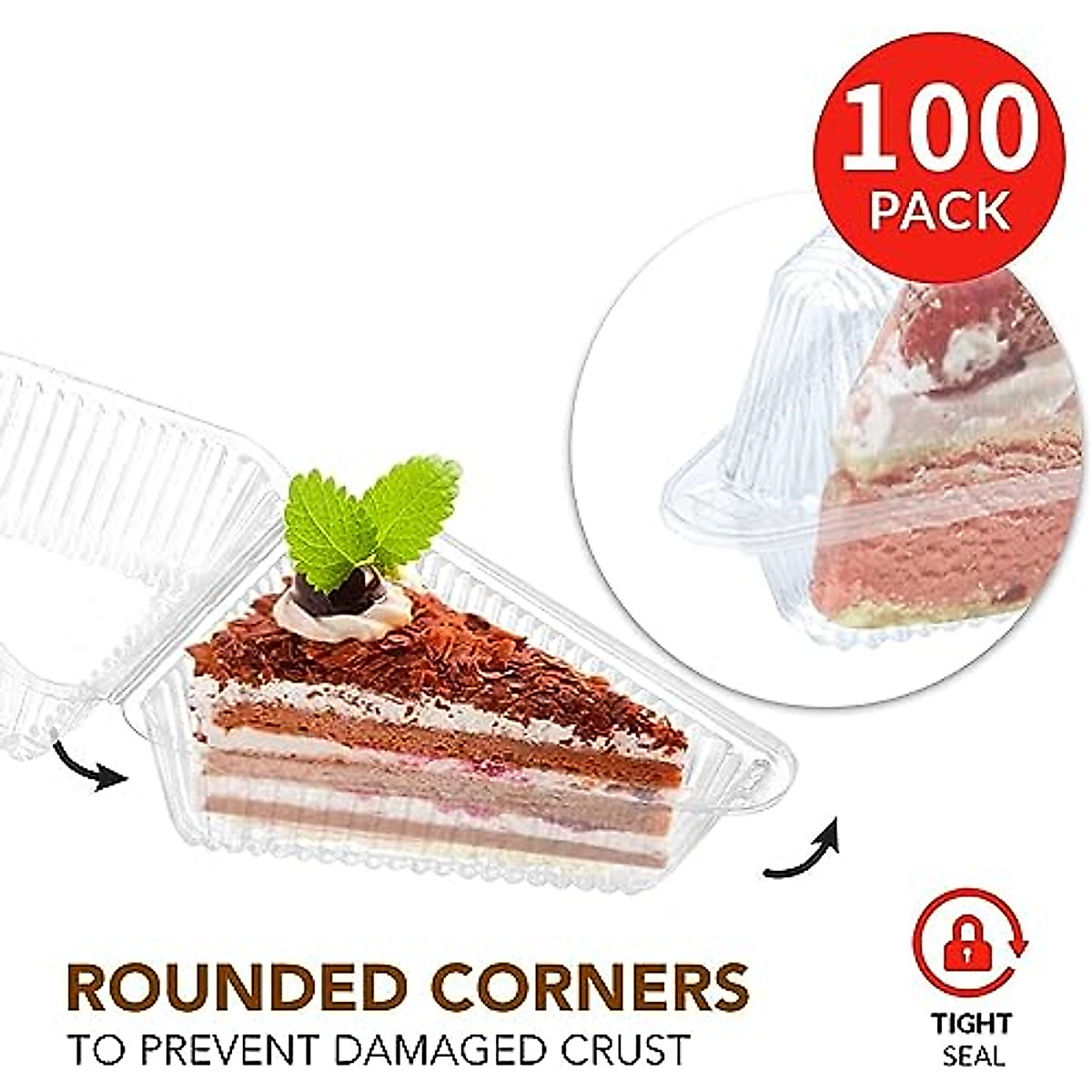 MFDSJ 100 Pieces Cake Slice Plastic Containers with Lids 5 Inches Hinged Lid Cheese cake Container, for Home, Bakery and Cafe