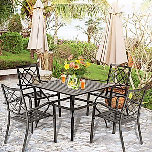 Patiomore 4 Piece Outdoor Dining Chairs 300 lbs Patio Bistro Chairs Stackable Wrought Iron Chairs with Armrest for Garden, Backyard, Balcony