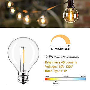 KGC Plastic C7/G40 Replacement LED Light Bulbs - 0.6W Equivalent to 7W Incandescent Bulbs 2700K, E12 Screw Base Shatterproof & Waterproof LED Globe Light Bulbs for Outdoor String Lights (25 Pack)