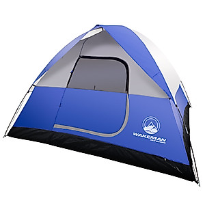 6 Person Camping Tent - Water-Resistant Family Tent for Camping with Removable Rain Fly, Storage Pocket, and Carrying Bag by Wakeman Outdoors (Blue)