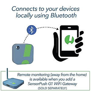 SensorPush HT.w Smart Temperature Sensor & Humidity Sensor - Bluetooth Thermometer and Hygrometer with App Monitoring - Water Resistant Temperature and Humidity Monitor for RV, Humidor, Fridge & More