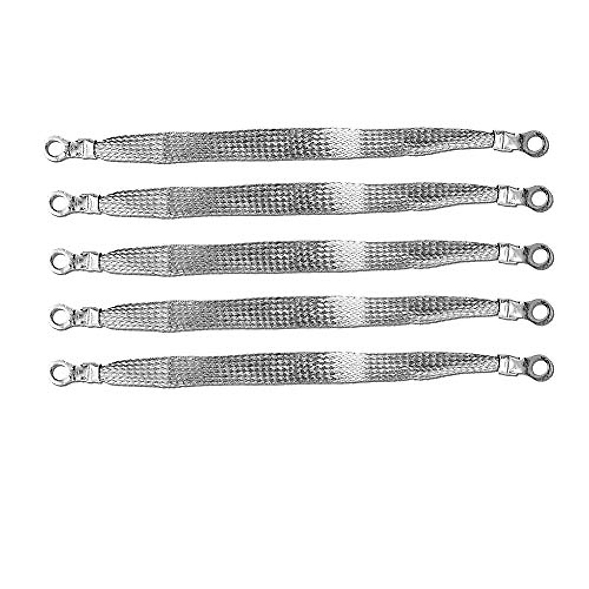 8" x 1/2" Braided Ground Straps (1/4" Ring to 1/4" Ring)-5pcs | Made in USA