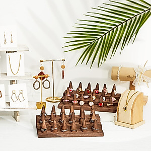 Juexica Wood Ring Display 2 Pieces Ring Holder for Jewelry Wooden Ring Stand Jewelry Counter Showcase 3 Step Ring Organizer for 18 Rings Storage Selling (Brown)