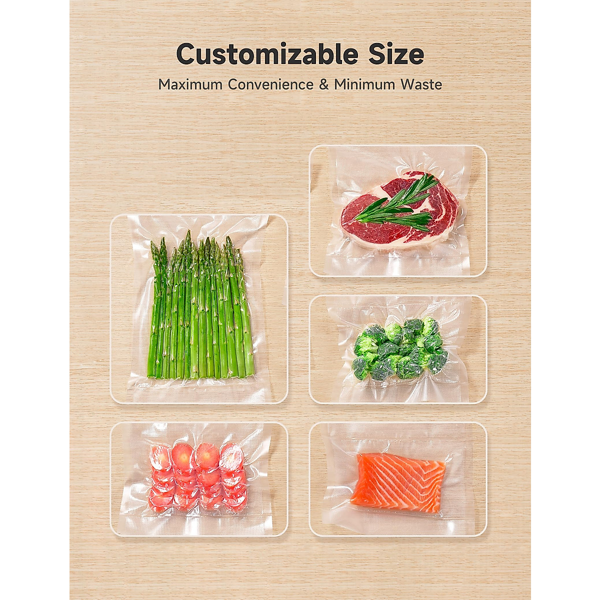 HiCOZY Vacuum Sealer Bags for Food, 6 Pack 8”x8.3’ Rolls for Custom Fit Airtight Food Storage, BPA Free for Meal Prep or Sous Vide Cooking, Safe to Microwave, Dishwasher, Boil, or Freeze