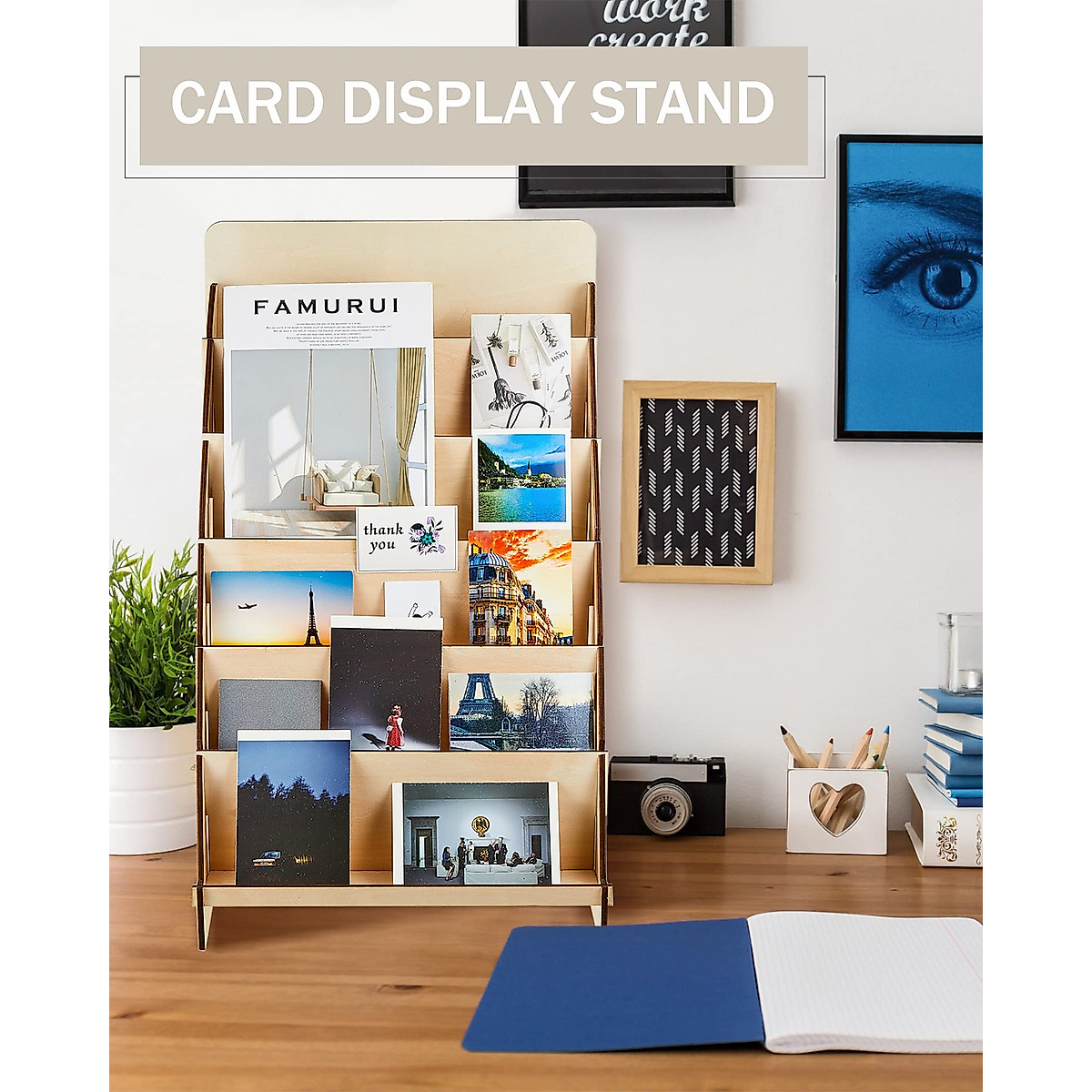 Wooden Greeting Card Display 6 Tier Sticker Display Stand Comic Book Display Wooden Portable Retail Table Display Stand Retail Counter Display Stand for Card Stickers Jewelry Soap Retail Showcase