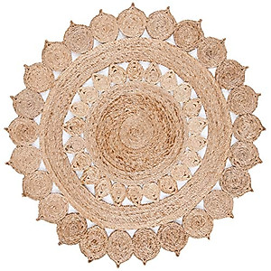 SAFAVIEH Natural Fiber Round Collection 3' Round Natural NFB246A Handmade Boho Country Charm Jute Area Rug